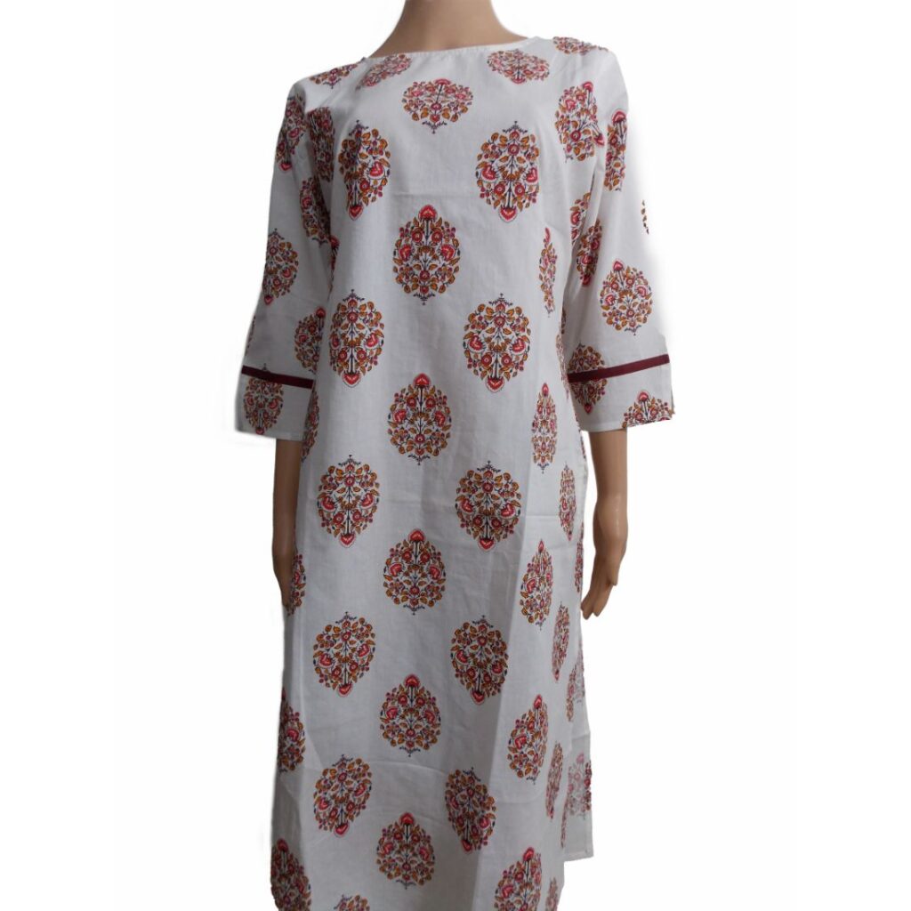 Hand Block Printed White Color Cotton Kurti – GOODSYOGA